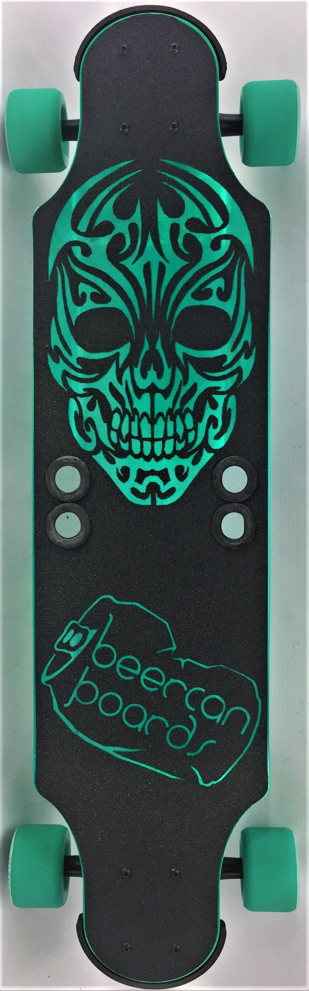 Teal Tribal Skull 32" Ginger Ale Longboard – Beercan Boards